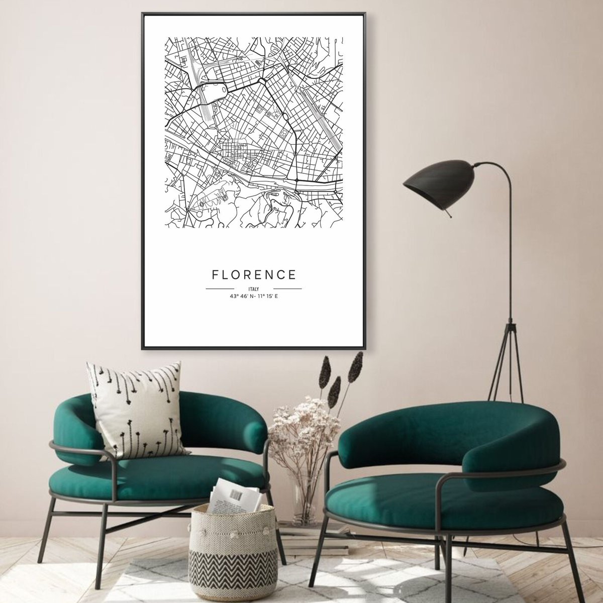 Quadro Decorativo Mapa Minimalista Florence